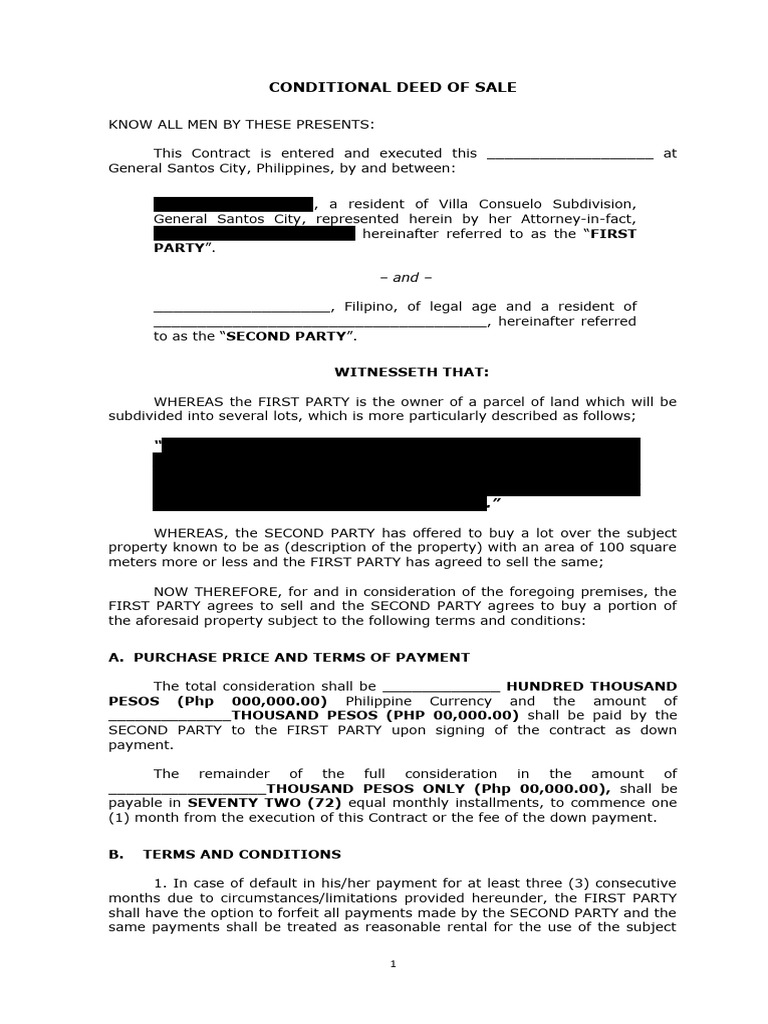 Conditional Deed of Sale | Download Free PDF | Payments | Fee
