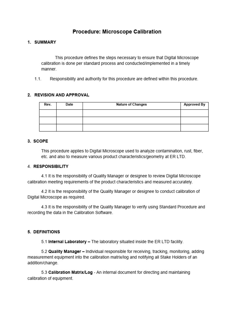 Microscope Calibration Procedure | PDF