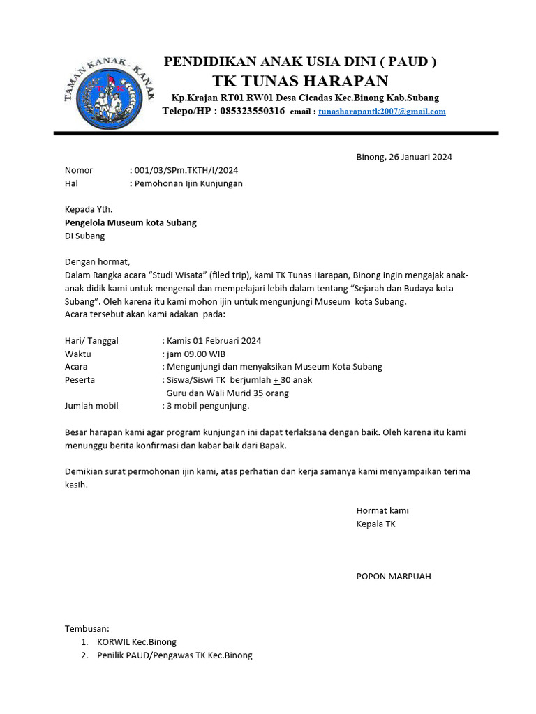 Contoh Surat Kunjungan Wisata | PDF