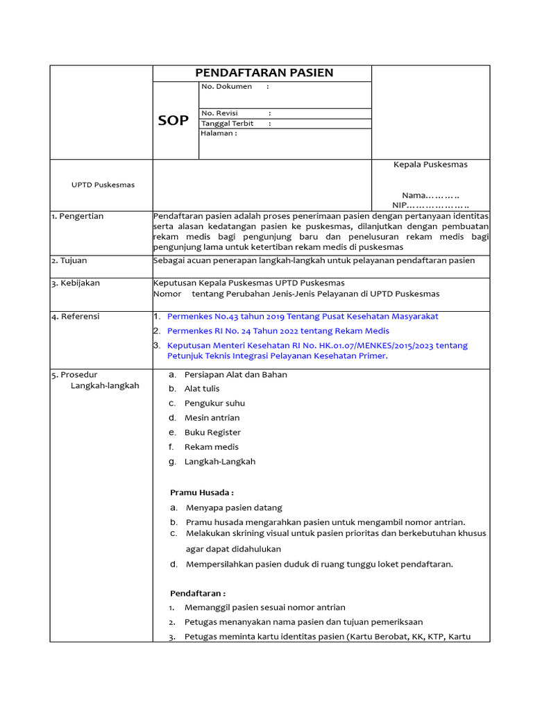 SOP Pendaftaran Pasien ILP | PDF