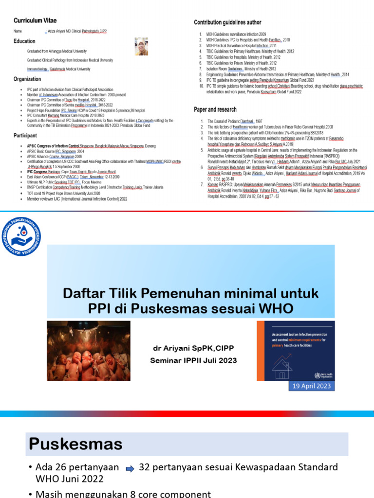 PPI Compliance Checklist for Health Centers | PDF | World Health Organization | Infection