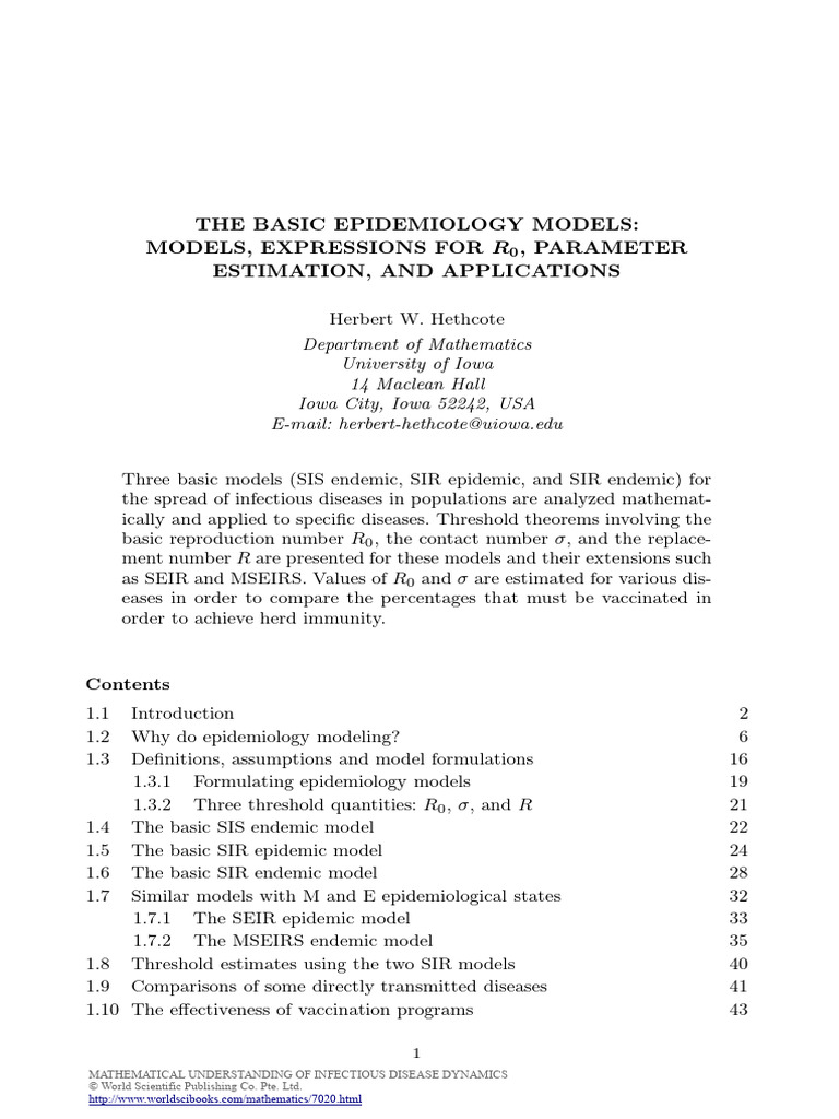 Basic Epidemiology Hethcote | PDF | Epidemiology | Mathematical Model
