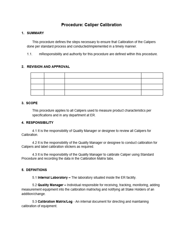 Caliper Calibration Procedure | PDF | Calibration | Metrology