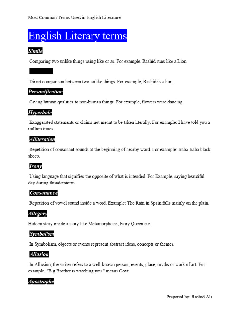 English Literary Terms | PDF | Poetry | Metre (Poetry)