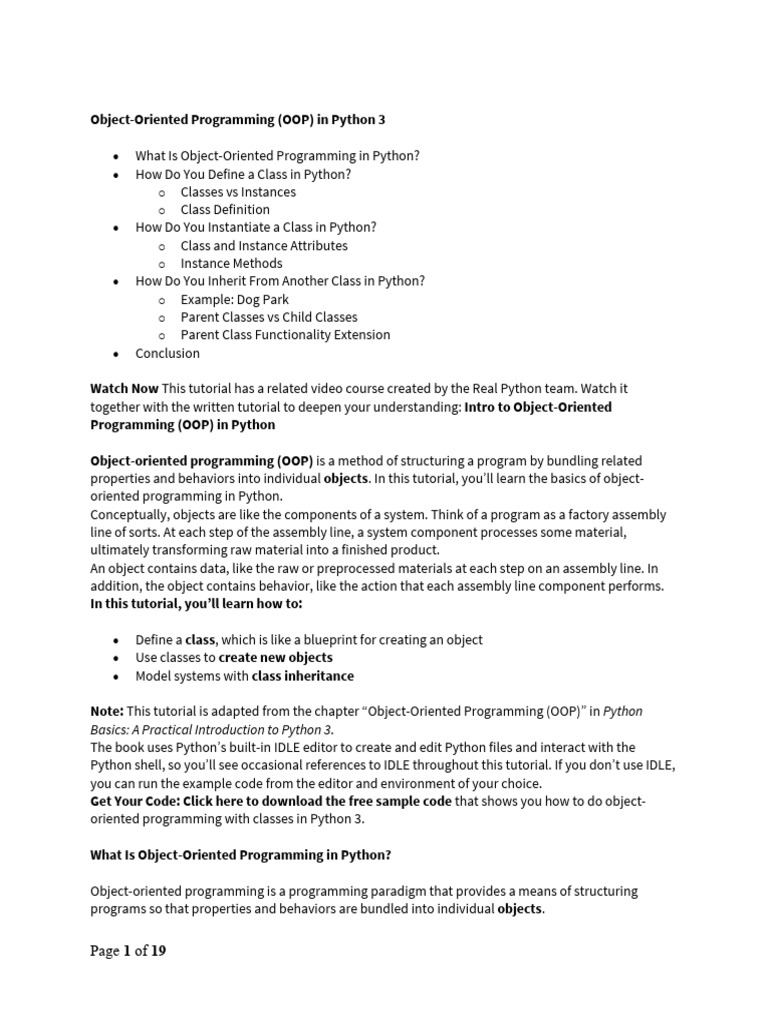 Object-Oriented Programming (OOP) in Python 3 - Real Python | PDF ... Object-Oriented Programming (OOP) in Python 3 - Real Python | PDF ...