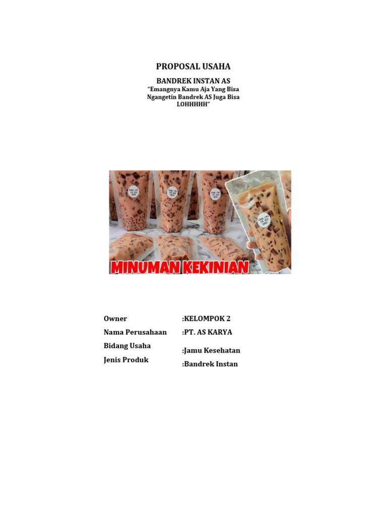 Proposal Usaha Bandrek Instan AS | PDF | Kesehatan Holistik