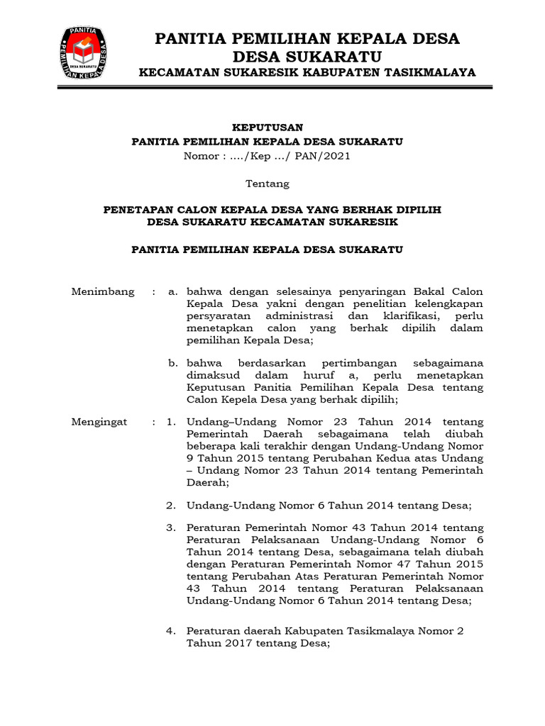 Calon Kepala Desa Sukaratu 2021 | PDF