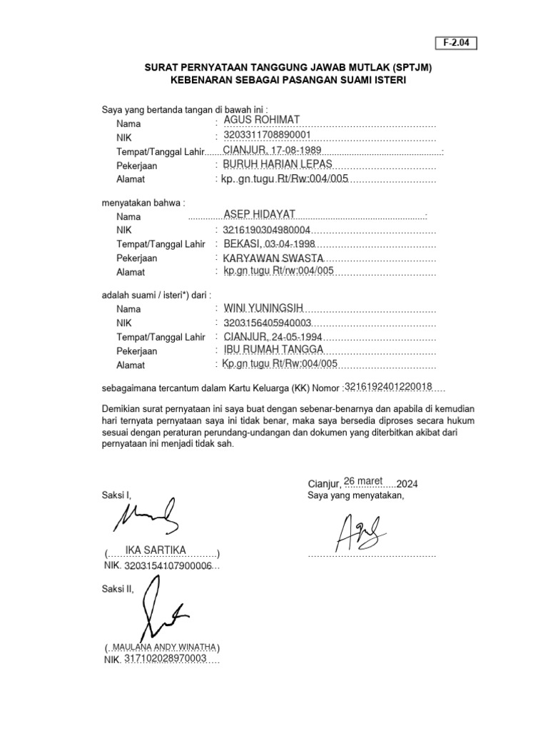 Kp. GN Tugu Rt/Rw:004/005: Surat Pernyataan Tanggung Jawab Mutlak ...