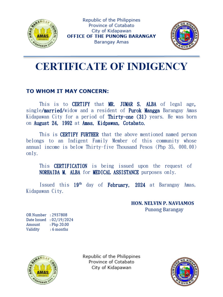 Certificate of Indigency Notice | PDF | Currency | Economy Of The ...