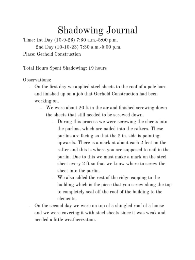 Shadowing Journal | PDF