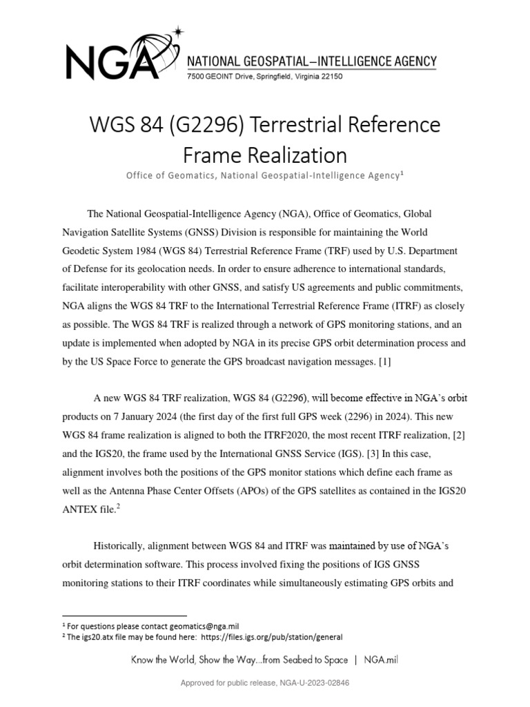 WGS 84 (G2296) | PDF | Global Positioning System | Geodesy