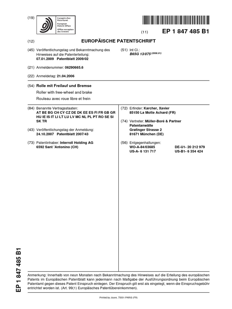 Förderrolle mit Bremse und Freilauf | PDF