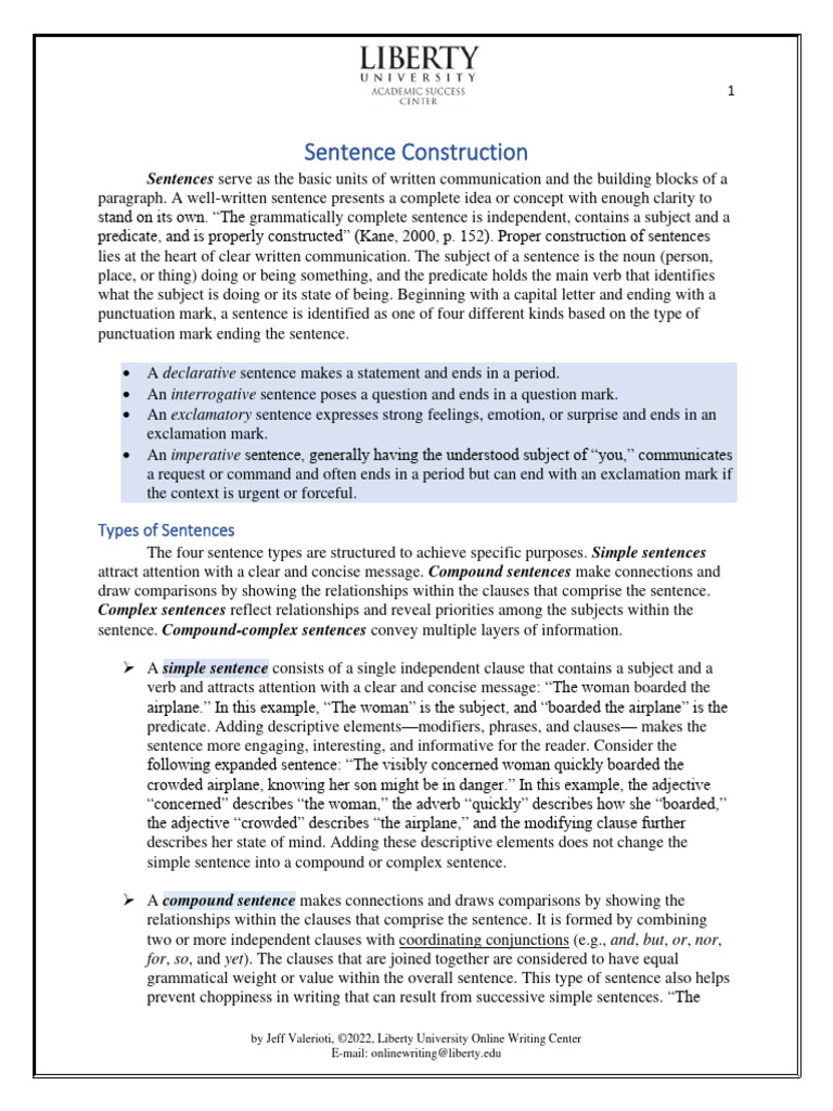 Sentence Construction | PDF | Clause | Sentence (Linguistics)