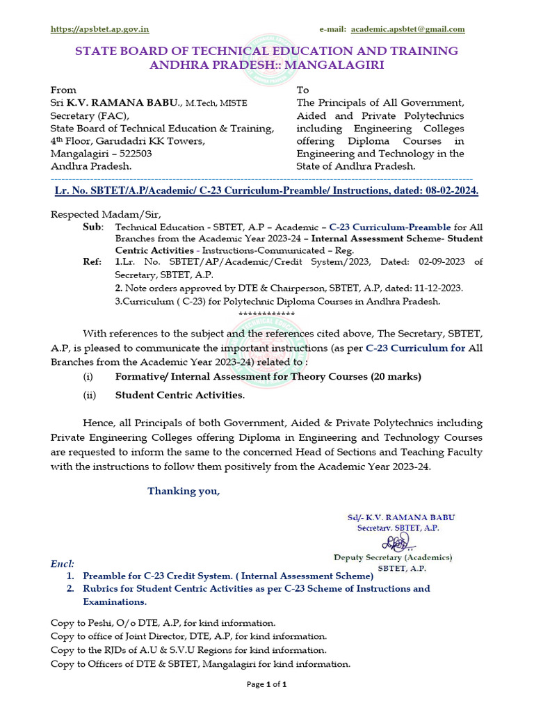 SBTET A.P. C-23 Curriculum Guidelines | PDF | Academic Term | Curriculum