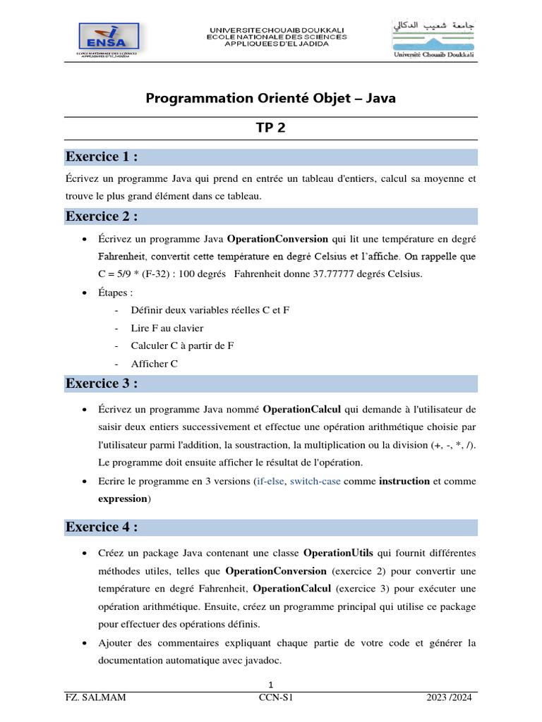 Exercices Java : Moyenne, Conversion, Calculs | PDF | Ordinateurs