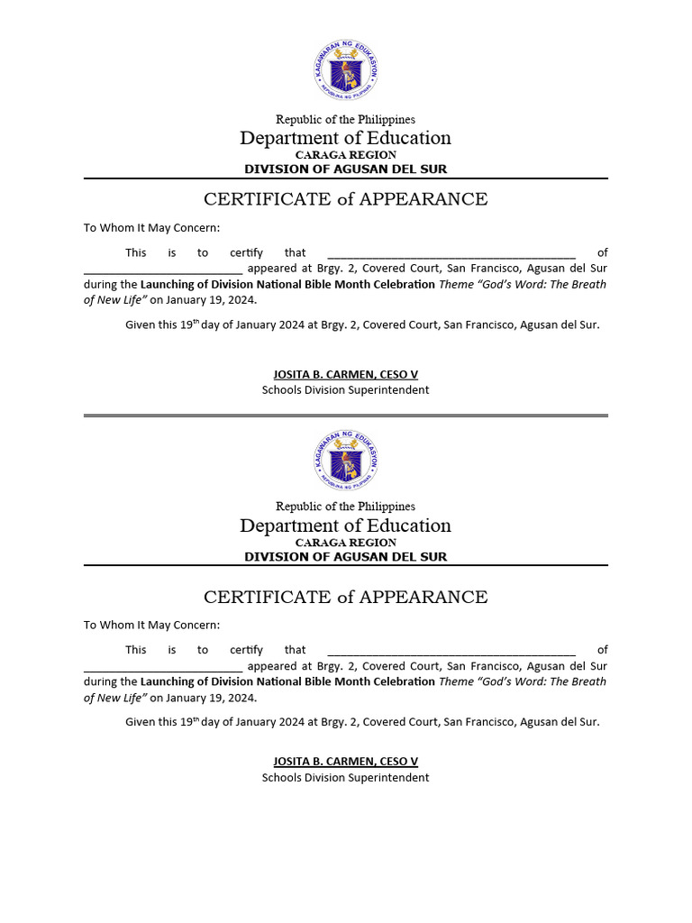 CERTIFICATE of APPEARANCE | PDF | Philippines