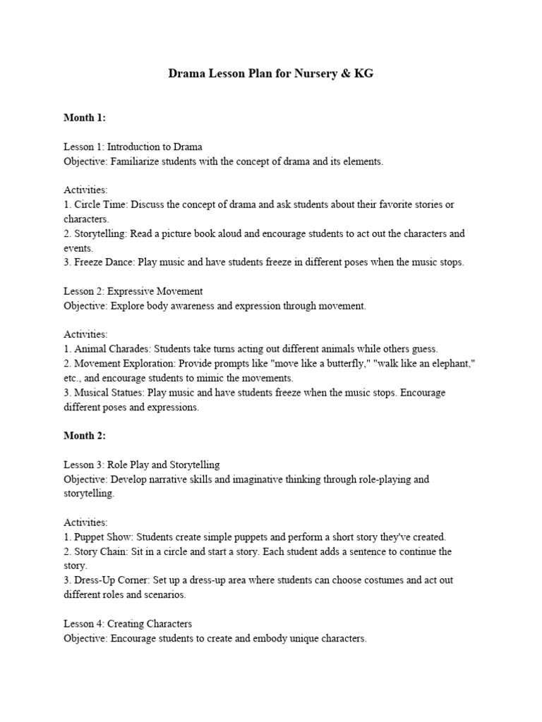 Drama Lesson Plans for Nursery & KG | PDF | Puppets | Storytelling