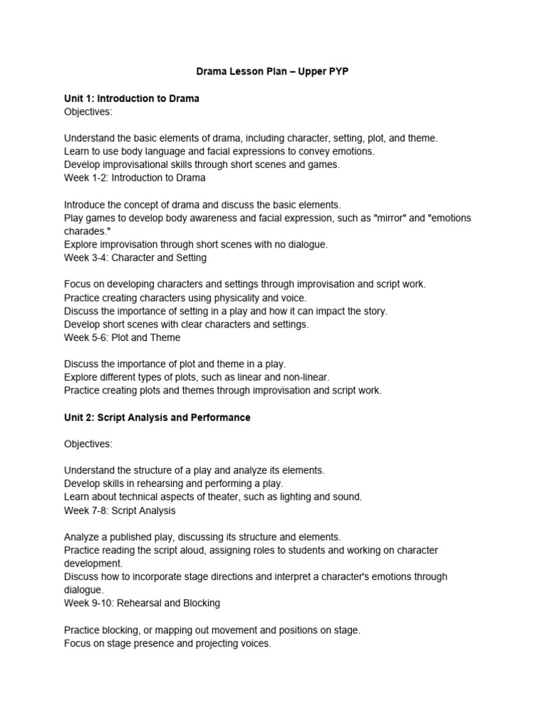 Drama Lesson Plan - Upper PYP | PDF | Theatre | Improvisation