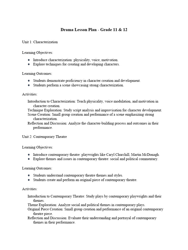 Drama Lesson Plan For Grade 11 & 12 - GD Goenka | Download Free PDF ...