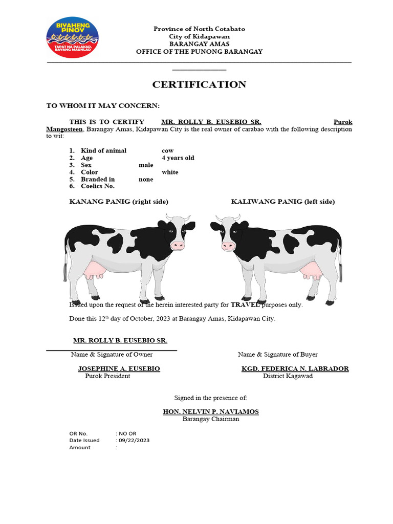 Certification (Cow Travel) | PDF