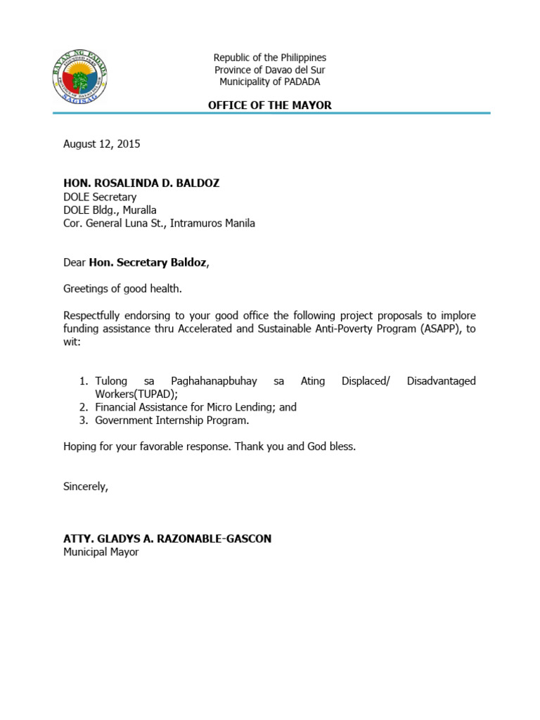 Endorsement for DOLE Funding Assistance | PDF | Business | Technology ...