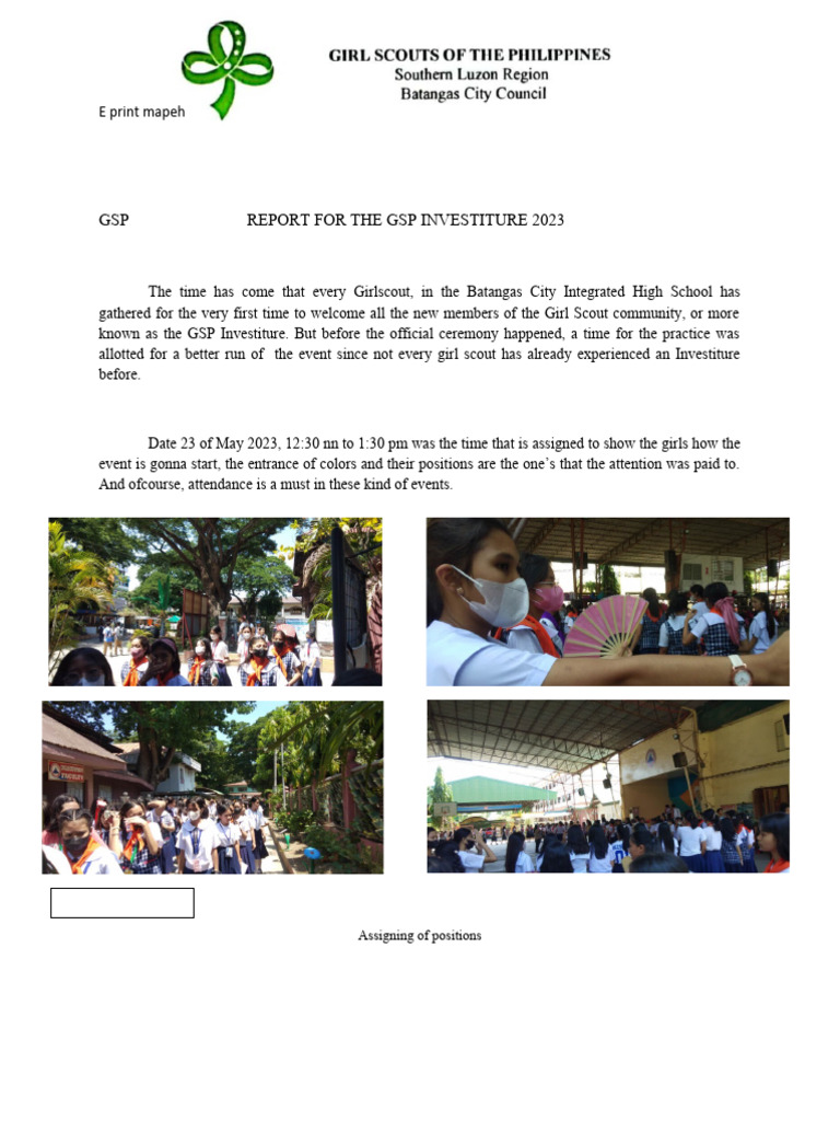 Nana GSP Report For Investiture 2023 DI NA NATAPOS | PDF