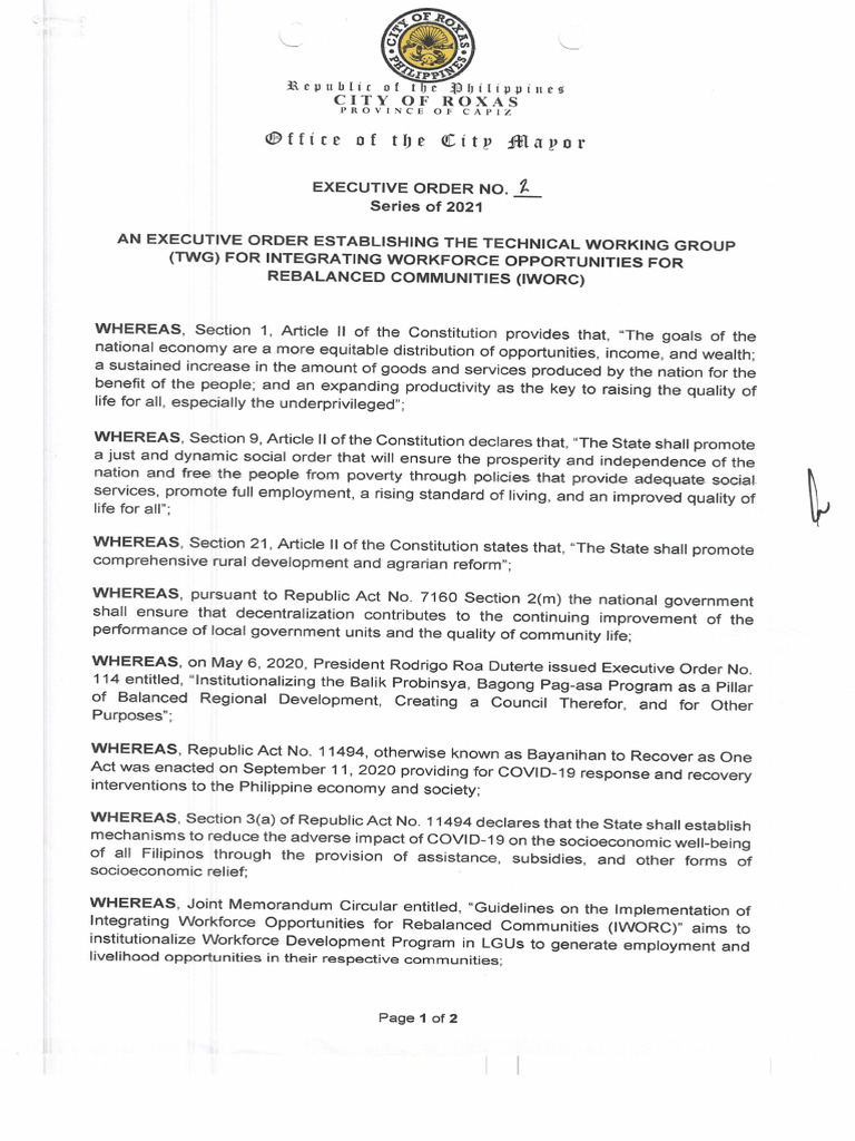 EXECUTIVE ORDER NO. 2 S 2021 | PDF