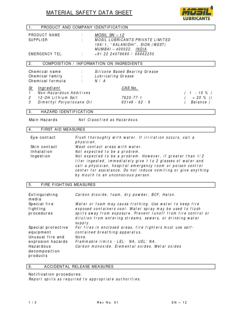 SN - 12 Msds Rev01 | PDF