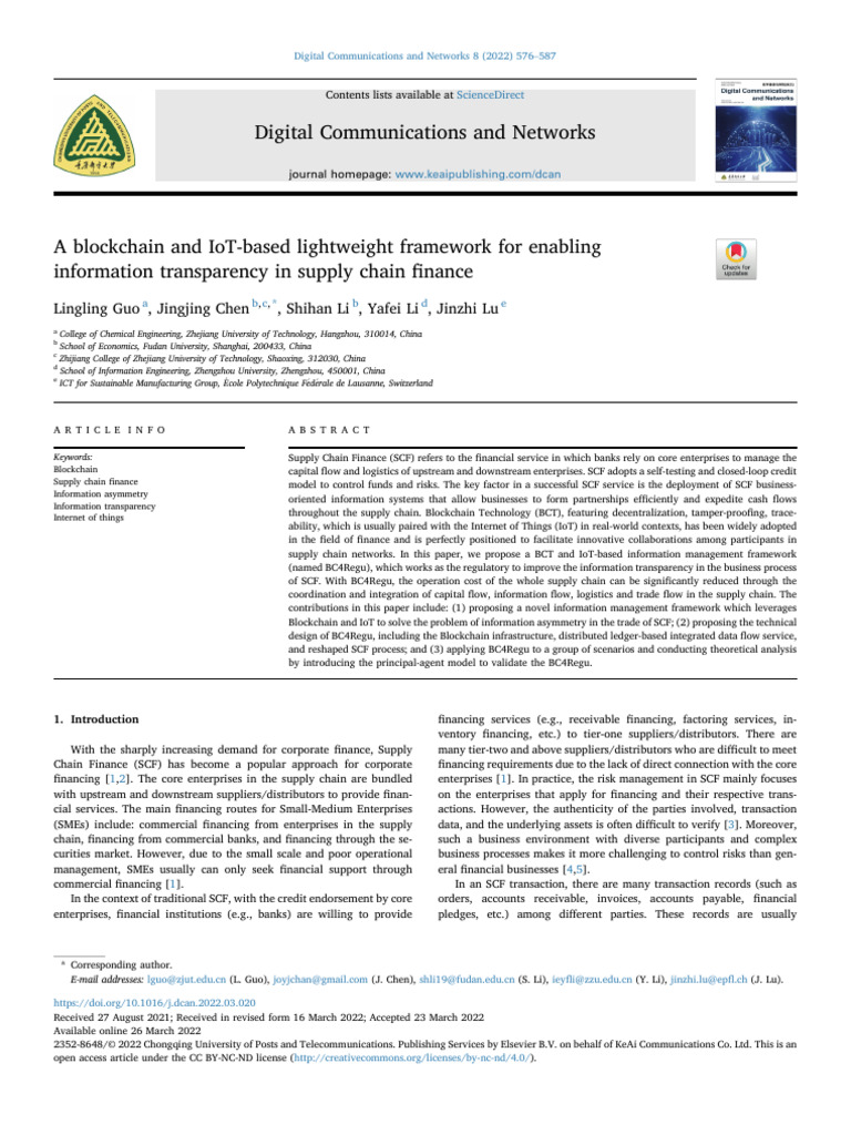 A Blockchain and IoT Based Lightweight Framework For e 2022 Digital Communic | PDF | Supply ...