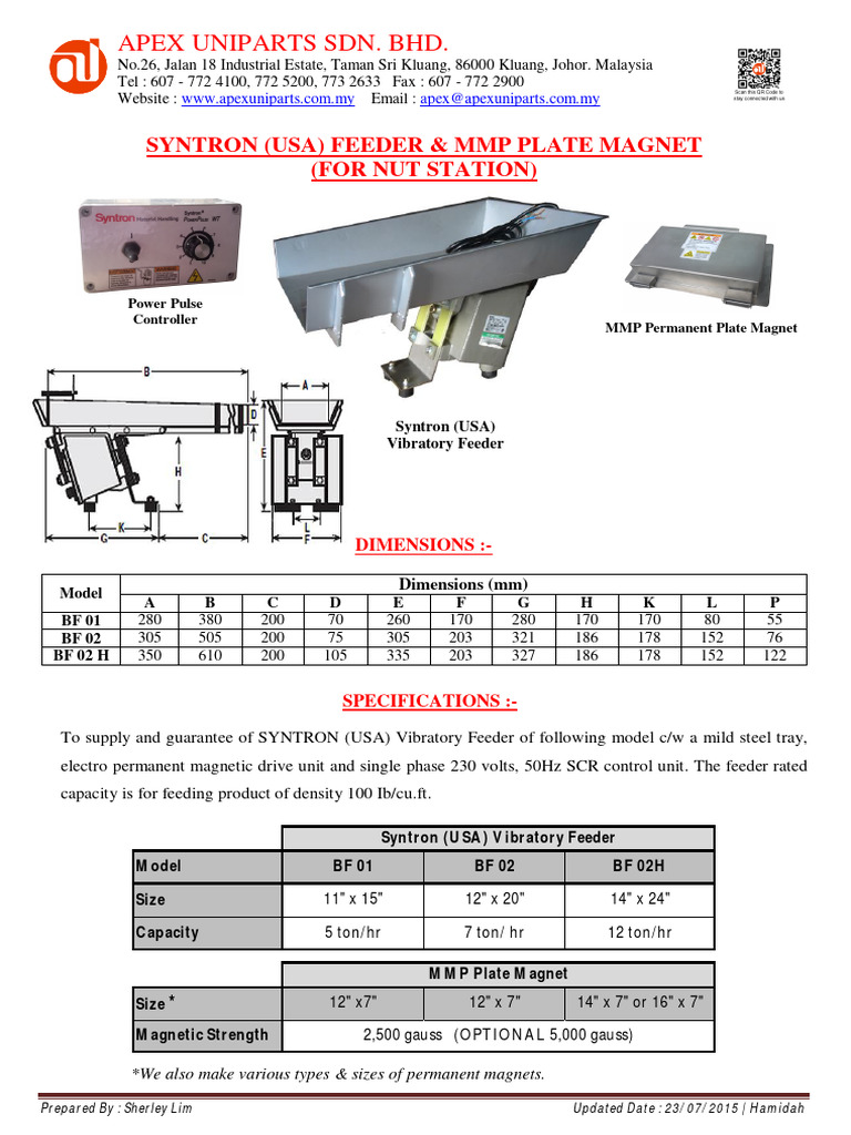 VIBRATORY FEEDER & PERMANENT PLATE MAGNET (Apex) | Download Free PDF ...
