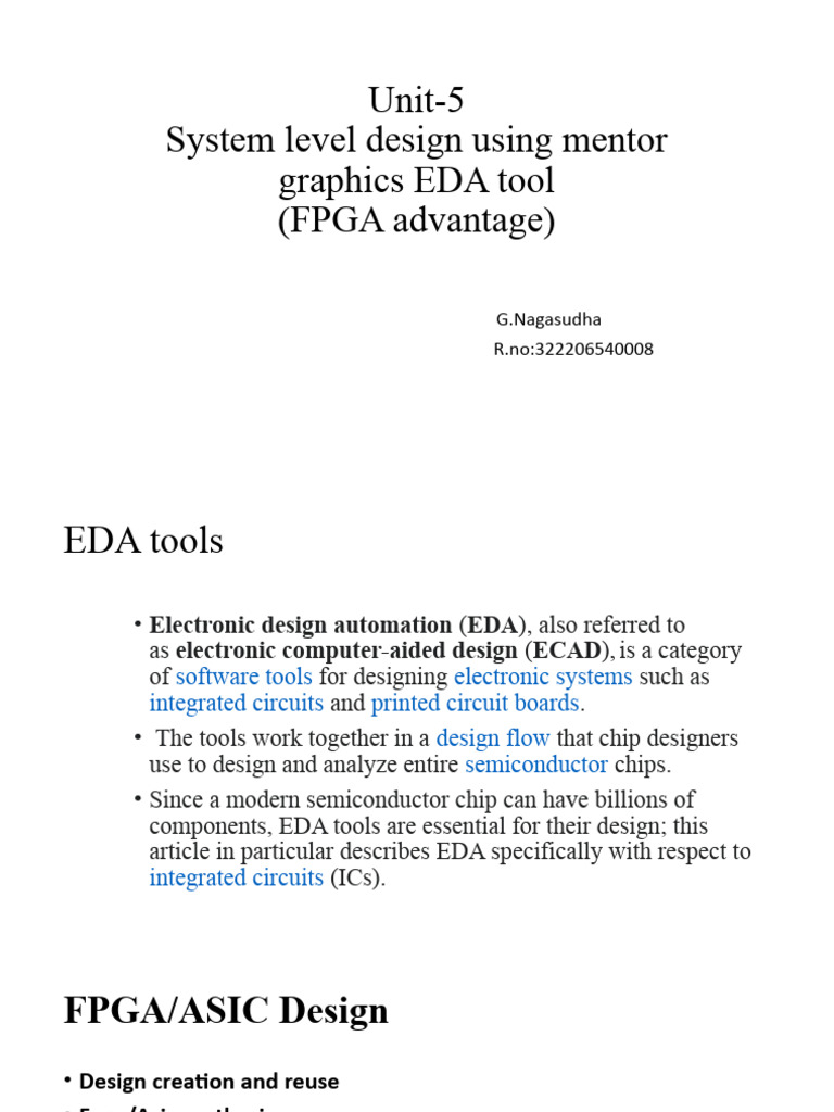 Unit-5 System Level Design Using Mentor Graphics EDA Tool (FPGA Advantage) | PDF | Electronic ...