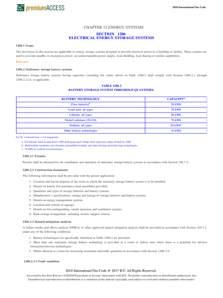 2018 IFC Chapter 12 Energy Systems Section 1206 EES Systems | PDF ...