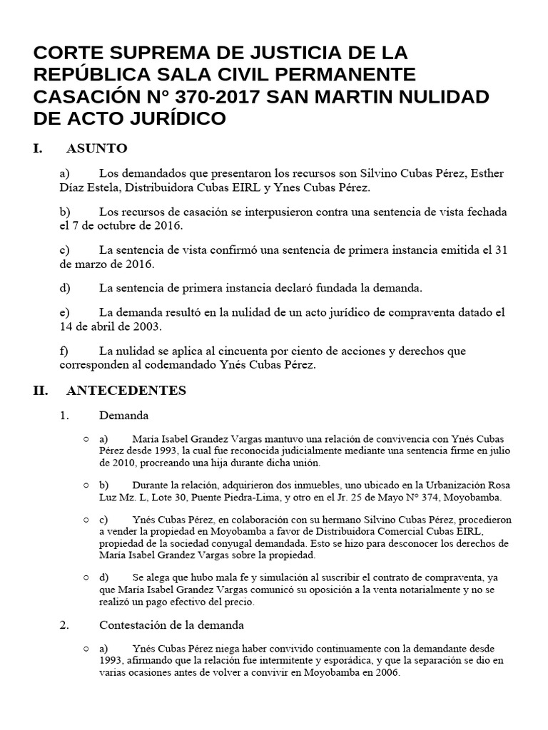Corte Suprema de Justicia de La República Sala Civil Permanente - Casación #370-2017 San Martin ...