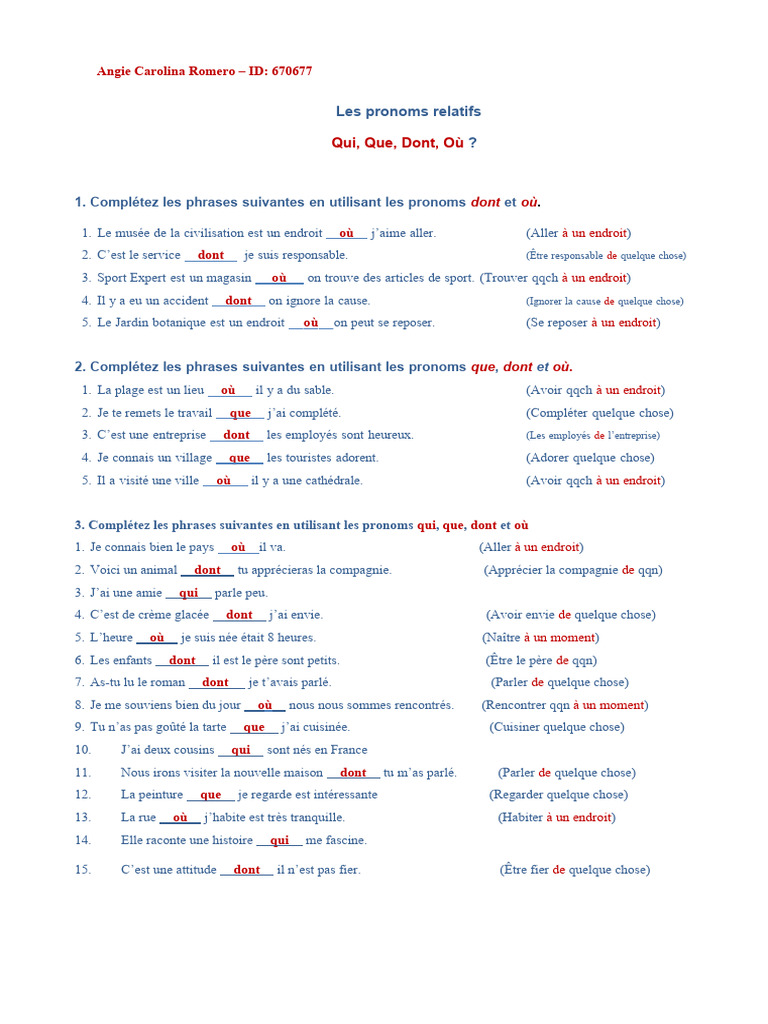 Exercices sur les pronoms relatifs | PDF | Échecs | Théorie (échecs)