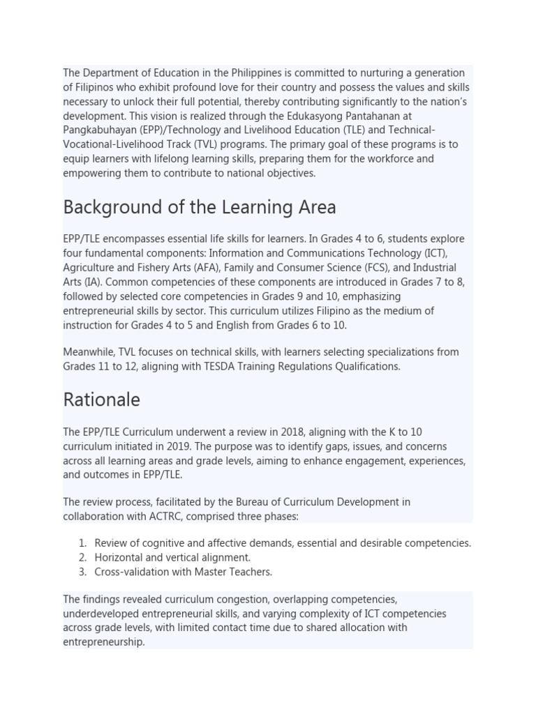 Matatag Epp Tle Framework | Download Free PDF | Educational Technology ...