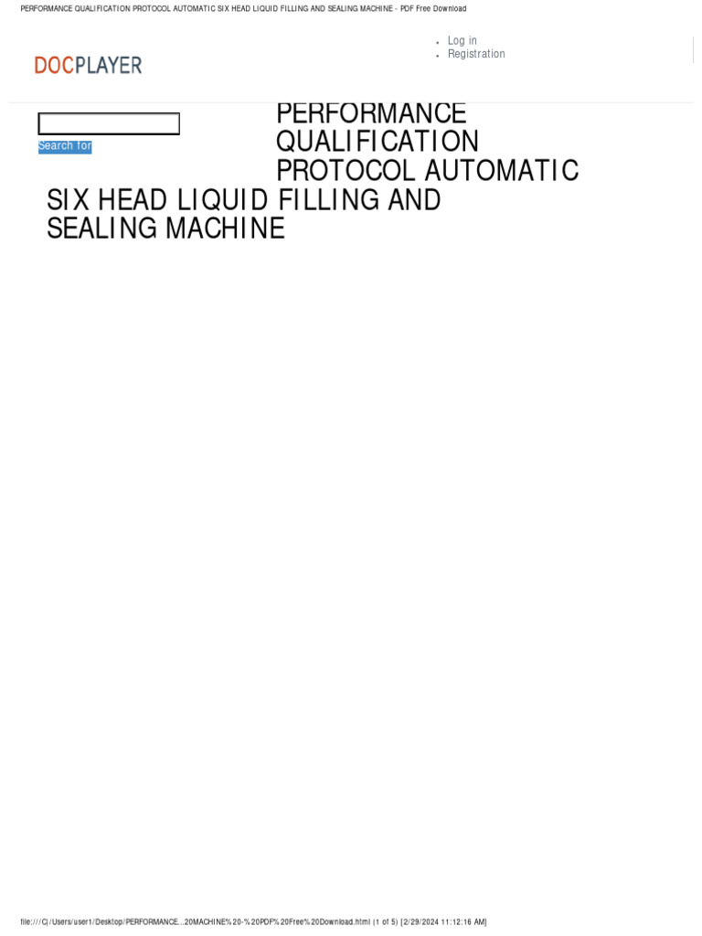 PERFORMANCE QUALIFICATION PROTOCOL AUTOMATIC SIX HEAD LIQUID FILLING AND SEALING MACHINE - PDF ...