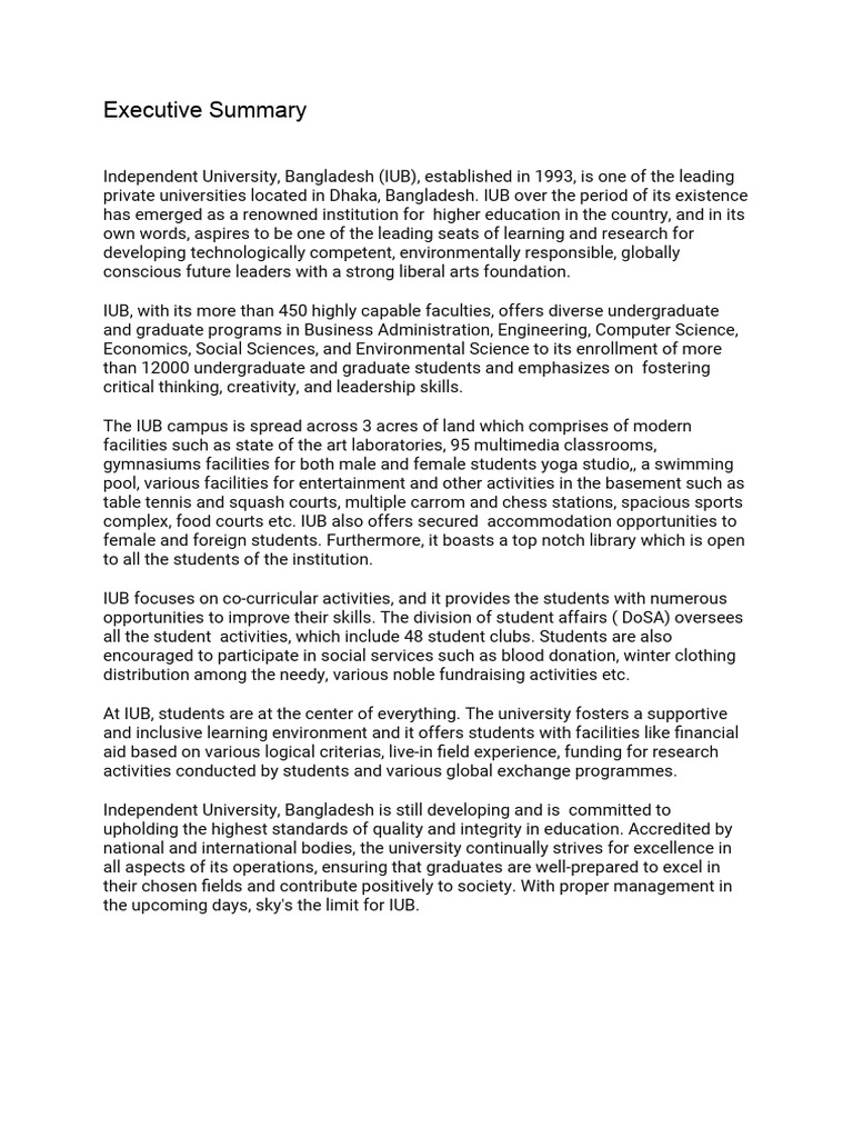 Executive Summary | PDF | University