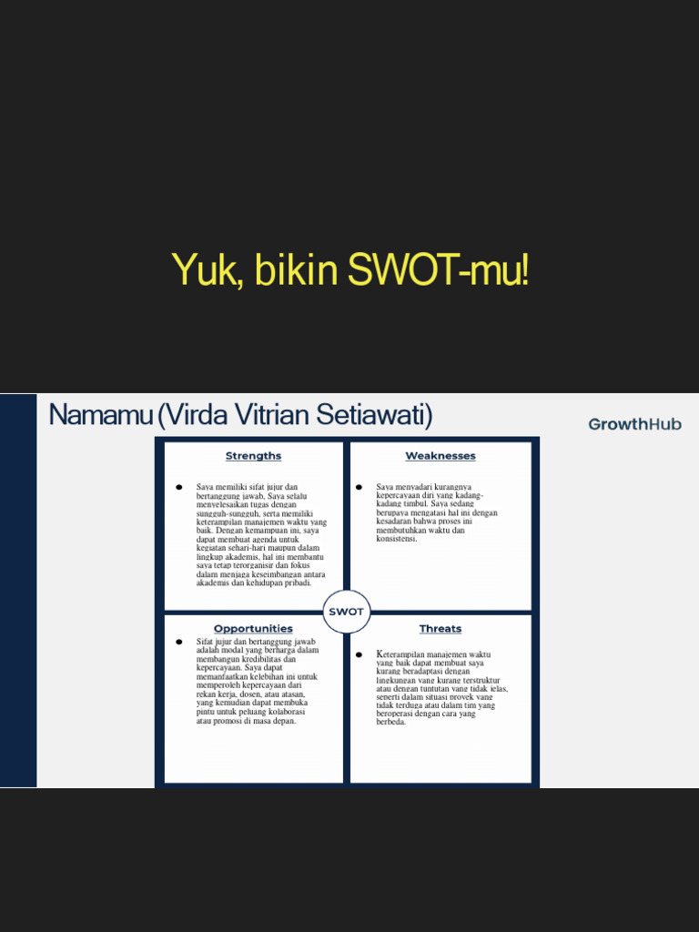 Virda Vitrian Setiawati - Analisis SWOT & SMART | PDF | Bisnis | Pengembangan Diri