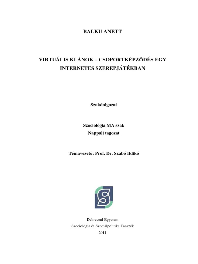 Balku Anett Virtualis Klanok Csoportkepzodes Egy Internetes ...