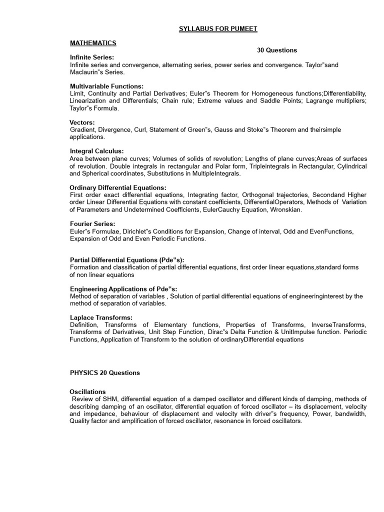 PUMEET Syllabus | PDF