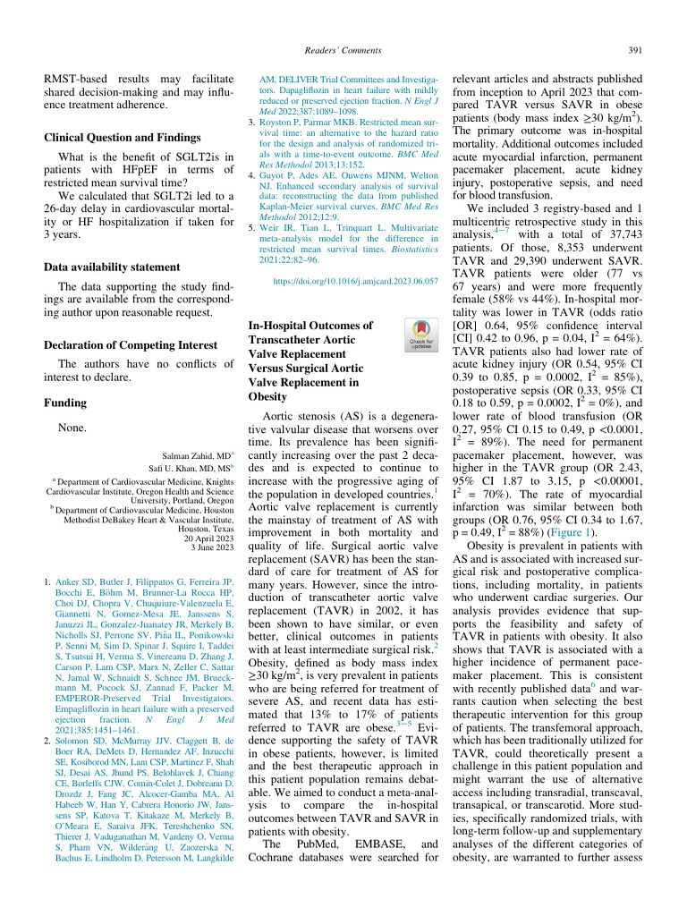 In Hospital Outcomes of Transcathete Source Am J Cardiol SO 2023 | Download Free PDF | Medicine ...