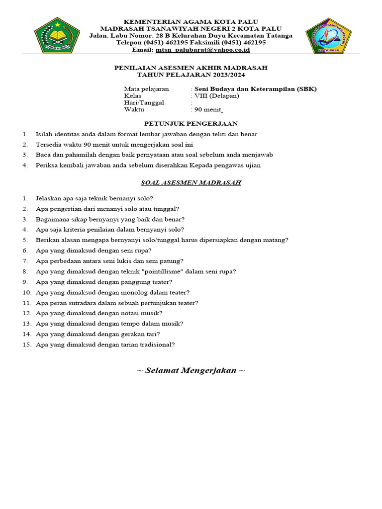 Soal Asesmen SBK Ganjil 23-24 | PDF