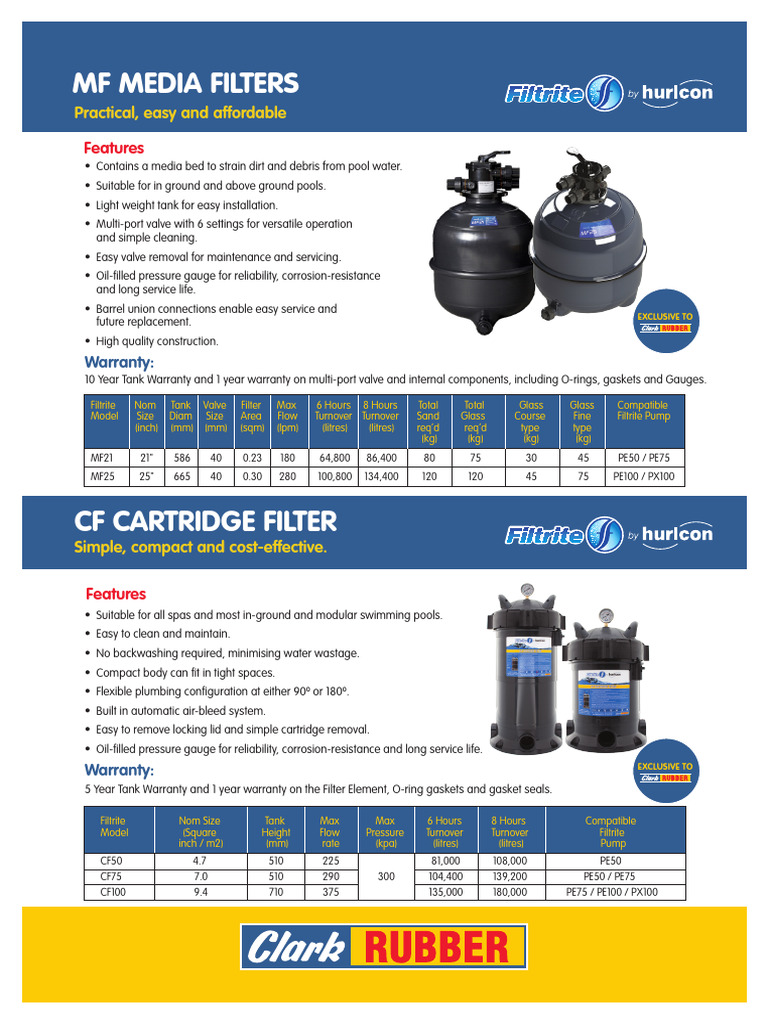 Filtrite Pool Filter Specifications | PDF | Filtration | Valve