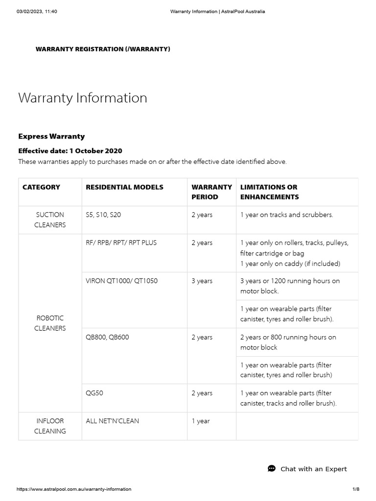 Warranty Information Astralpool Australia Pdf Mechanical Engineering