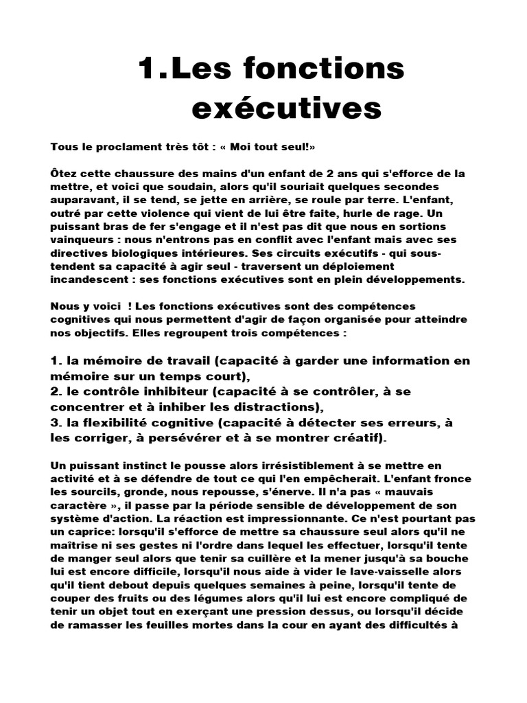 Les Fonctions Executives Pdf Fonctions Exécutives Sommeil
