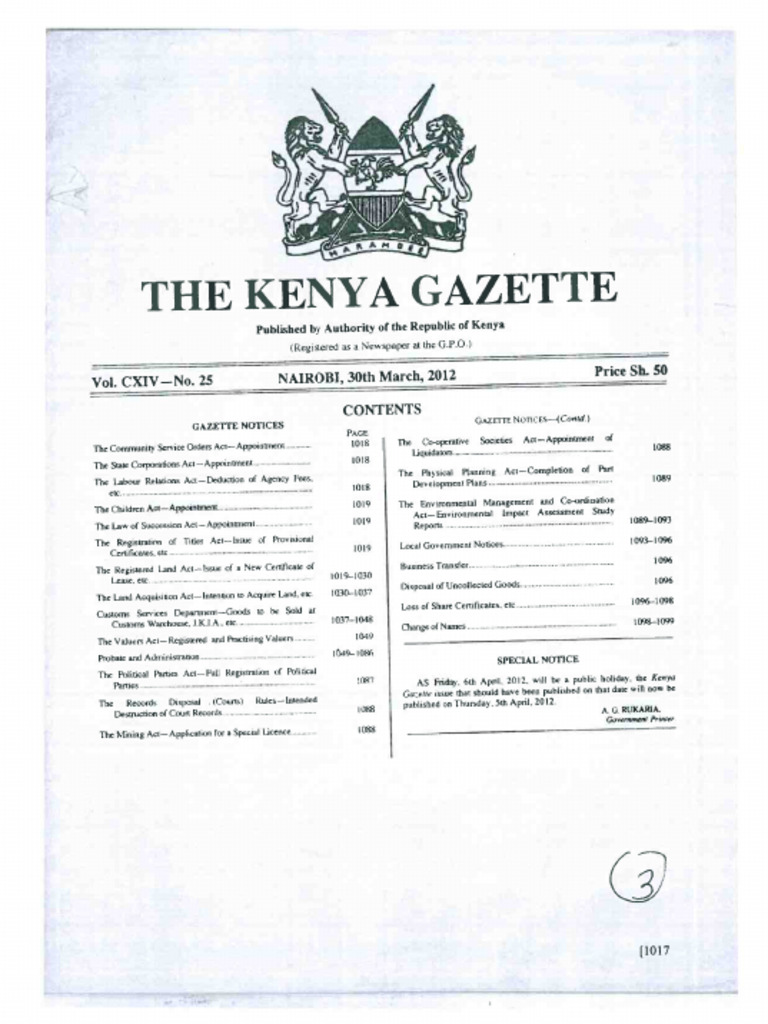 The Kenya Gazzette | PDF