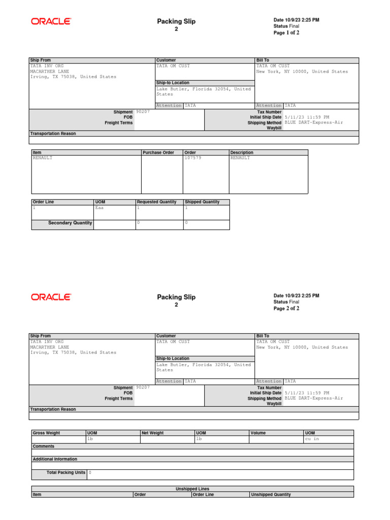 Packing Slip Report - Shipment 90207 | PDF | Freight Transport ...