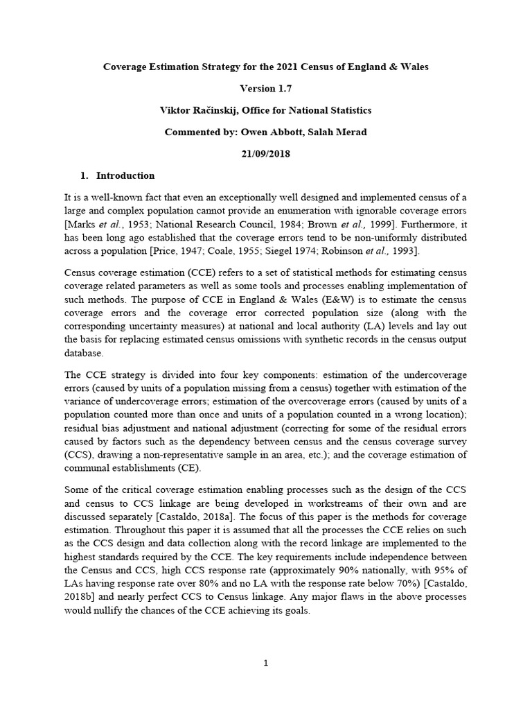 2021 Census Coverage Estimation Plan | PDF | Census | Errors And Residuals