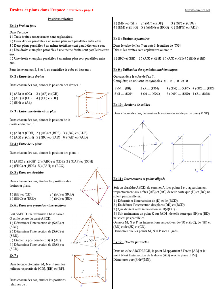 Exercices Droites Plans Espace | PDF | Coordonnées cartésiennes | Triangle