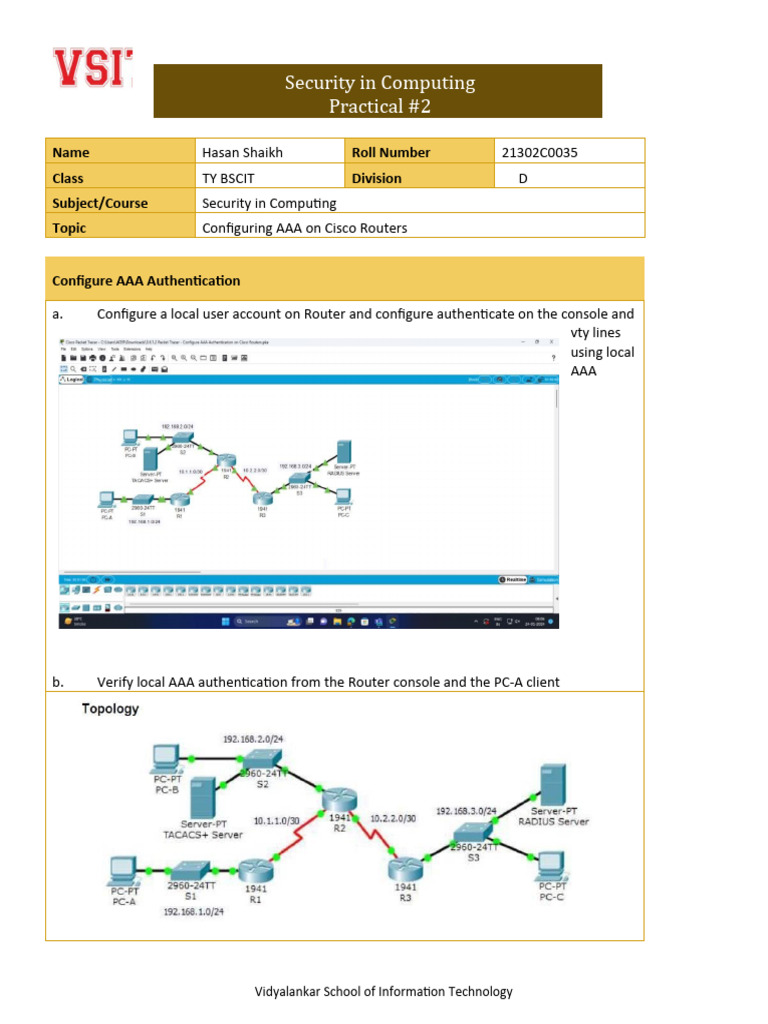 Configure AAA on Cisco Routers | PDF | Radius | Security